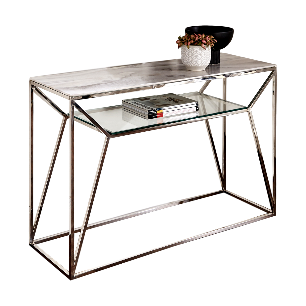 Marble Glass Console Table 120 x 48cm Art Deco Hall Table - CasaFenix